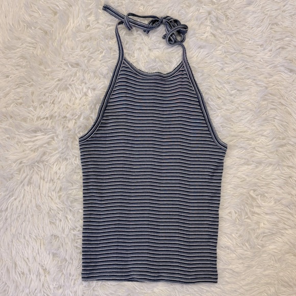 American Eagle Outfitters | Tops | 32 American Eagle Blue And White Striped Halter Top American ...